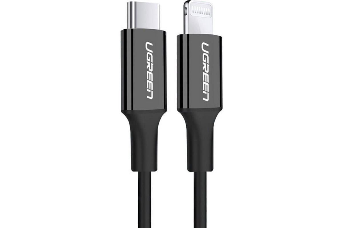 Кабель Ugreen USB C - Lightning, резиновое покрытие, цвет черный, 2 м ...