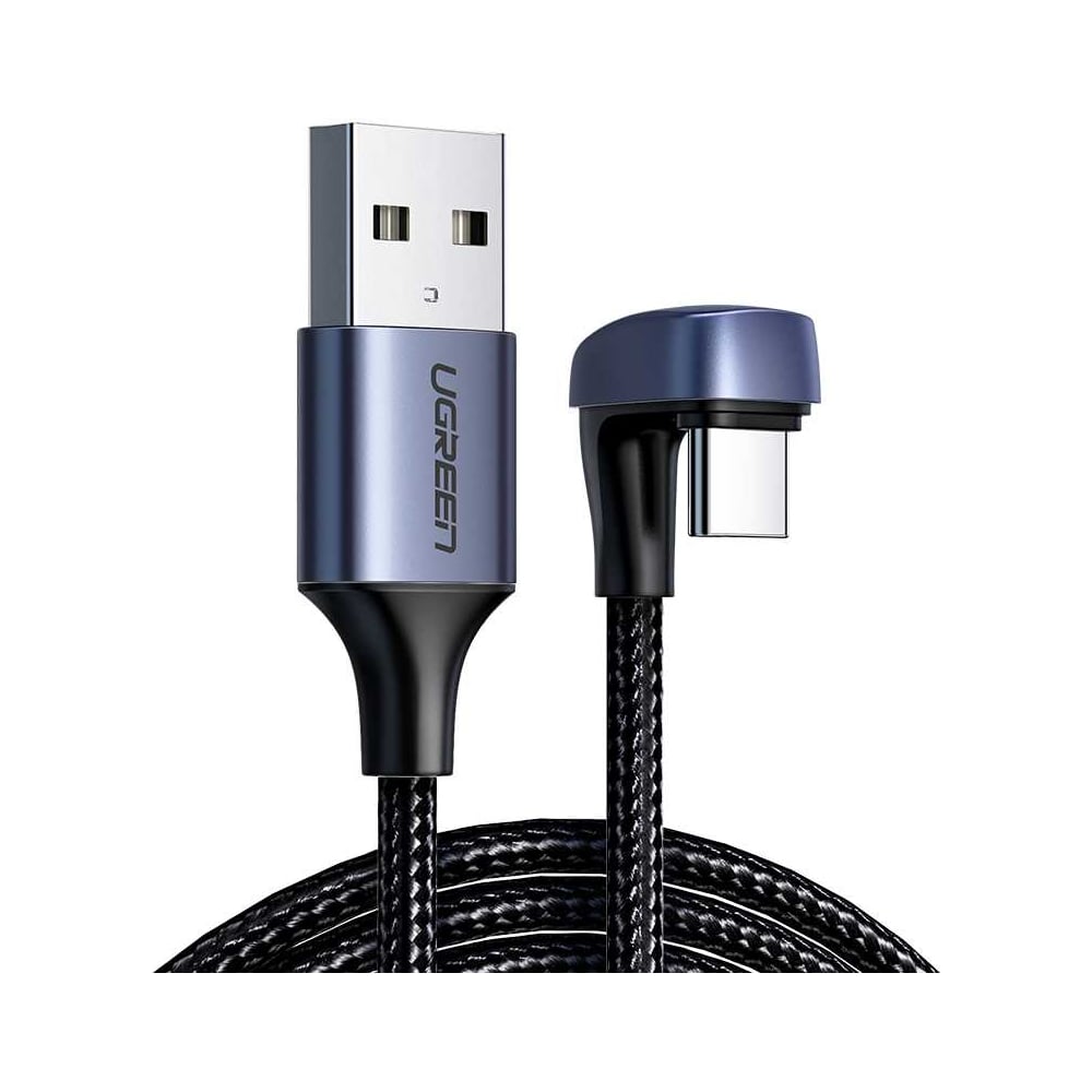 Кабель Ugreen USB A 2.0 -угловой USB C, алюминиевый корпус с оплеткой ...