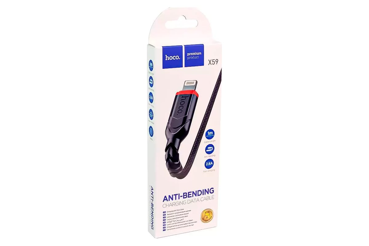 Usb кабель Hoco x59 victory lightning 8-pin, 2.4а, 1м, нейлон, черный ...