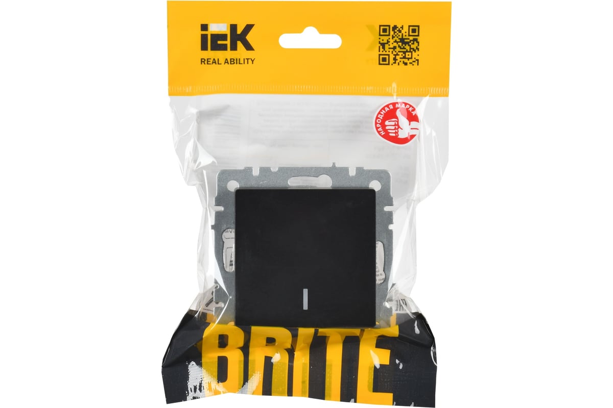 Проходной 1-клавишный выключатель IEK Brite с индикатором 10а вс10-1-7-брч черн. BR-V12-1-10-K02 ...