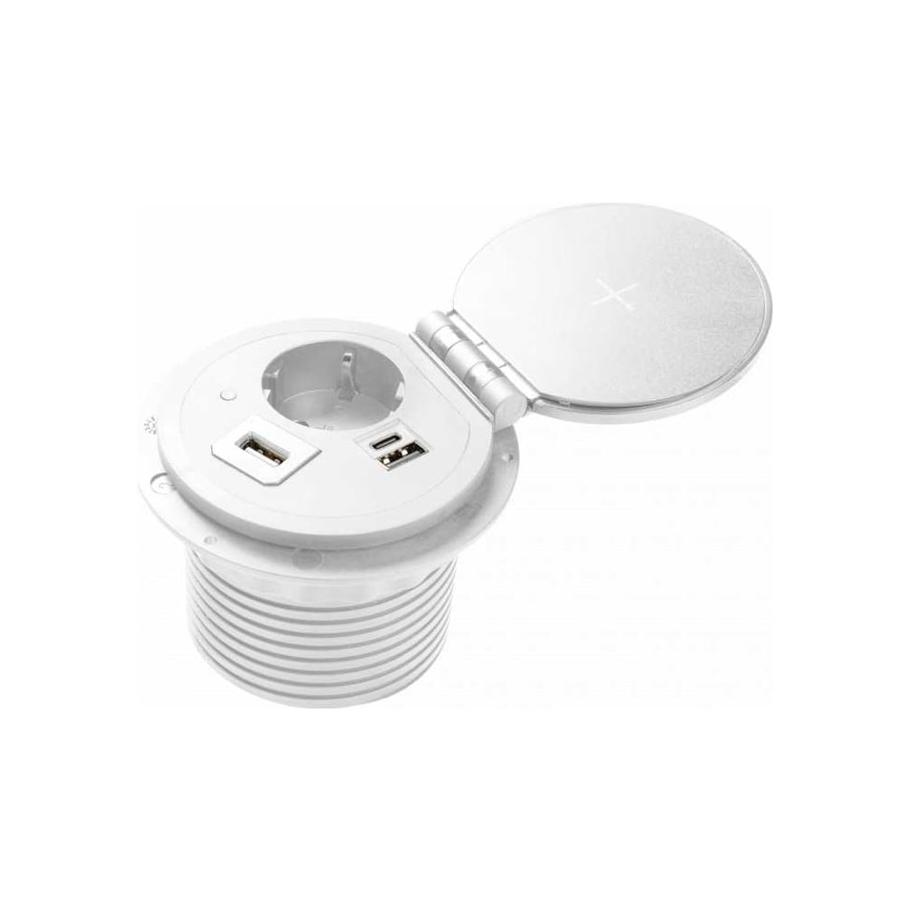 Врезной круглый удлинитель GTV charger plus, 1xschuko, 1xusb-a/5v ...
