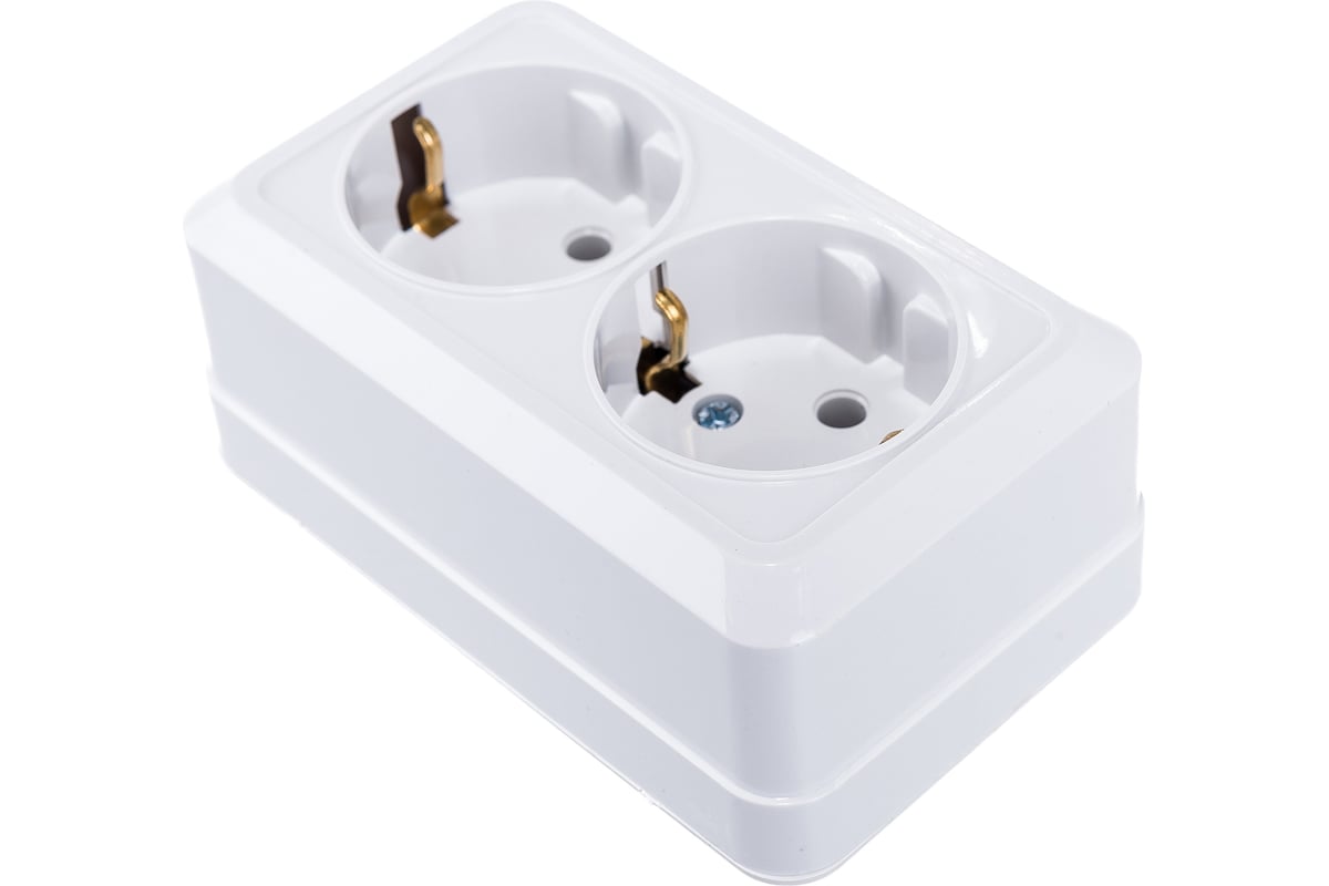 Двойная розетка IN HOME с заземлением BOLLETO белая накладная 7128 ...