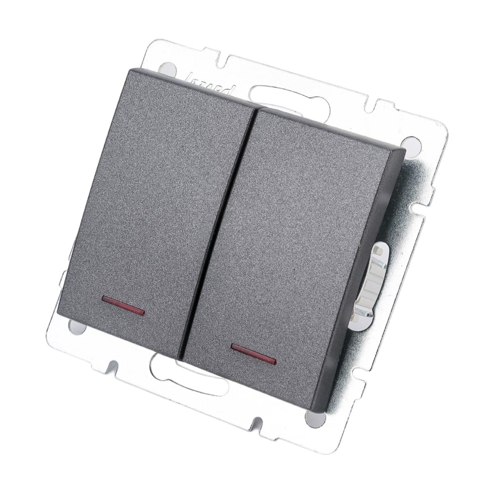 Двойной выключатель LEZARD RAIN с подсв-й цв. черный графит матовый 703 ...