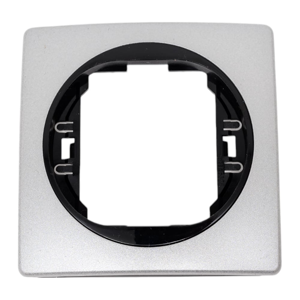 1-местная рамка Aling-Conel EON 80x80 мм, серебряная с черной вставкой ...