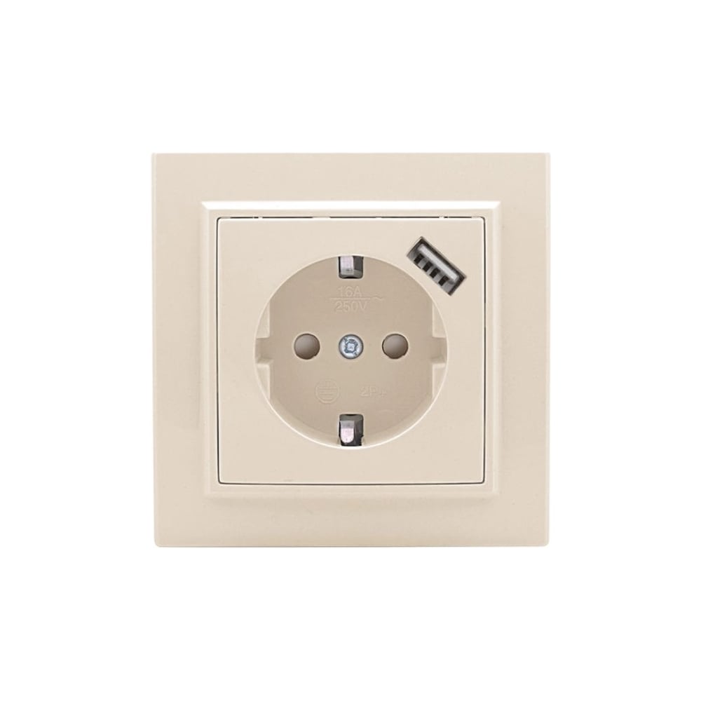 1-местная розетка EKF СП с/з Минск 16А бежевая с защитными шторками с USB 1А SQERR16-028-200-USB ...