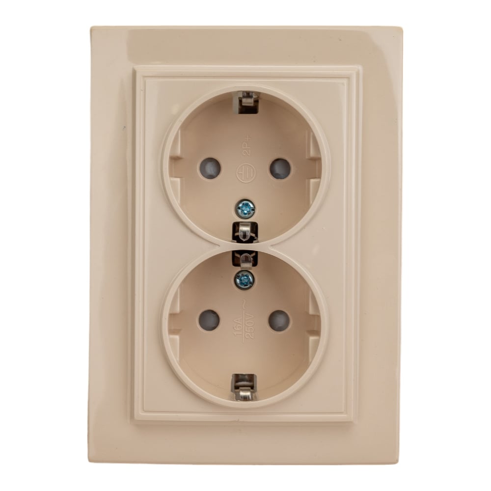 Розетка EKF Минск СП 2-местная, с заземлением, с защитной шторкой, 16А, бежевый ERR16-128-200 ...