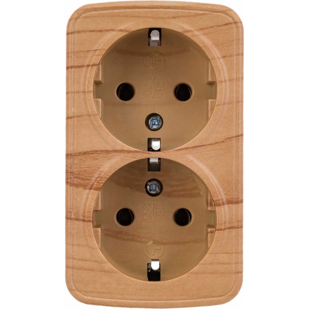 2-местная розетка EKF Минск ОП 16А с заземлением, светлое дерево EGR16-128-30 - выгодная цена ...