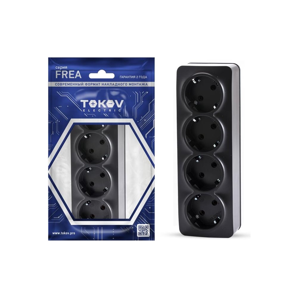 Розетка 4-местная TOKOV ELECTRIC ОП Frea 16А IP20 250В с заземл. АБС ...