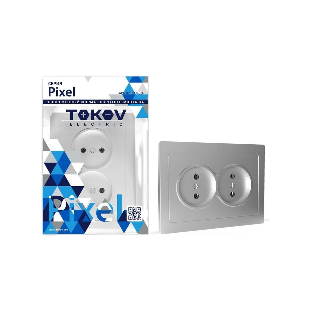 Розетка TOKOV ELECTRIC 2-местная СП Pixel 16А IP20 без заземлением в ...