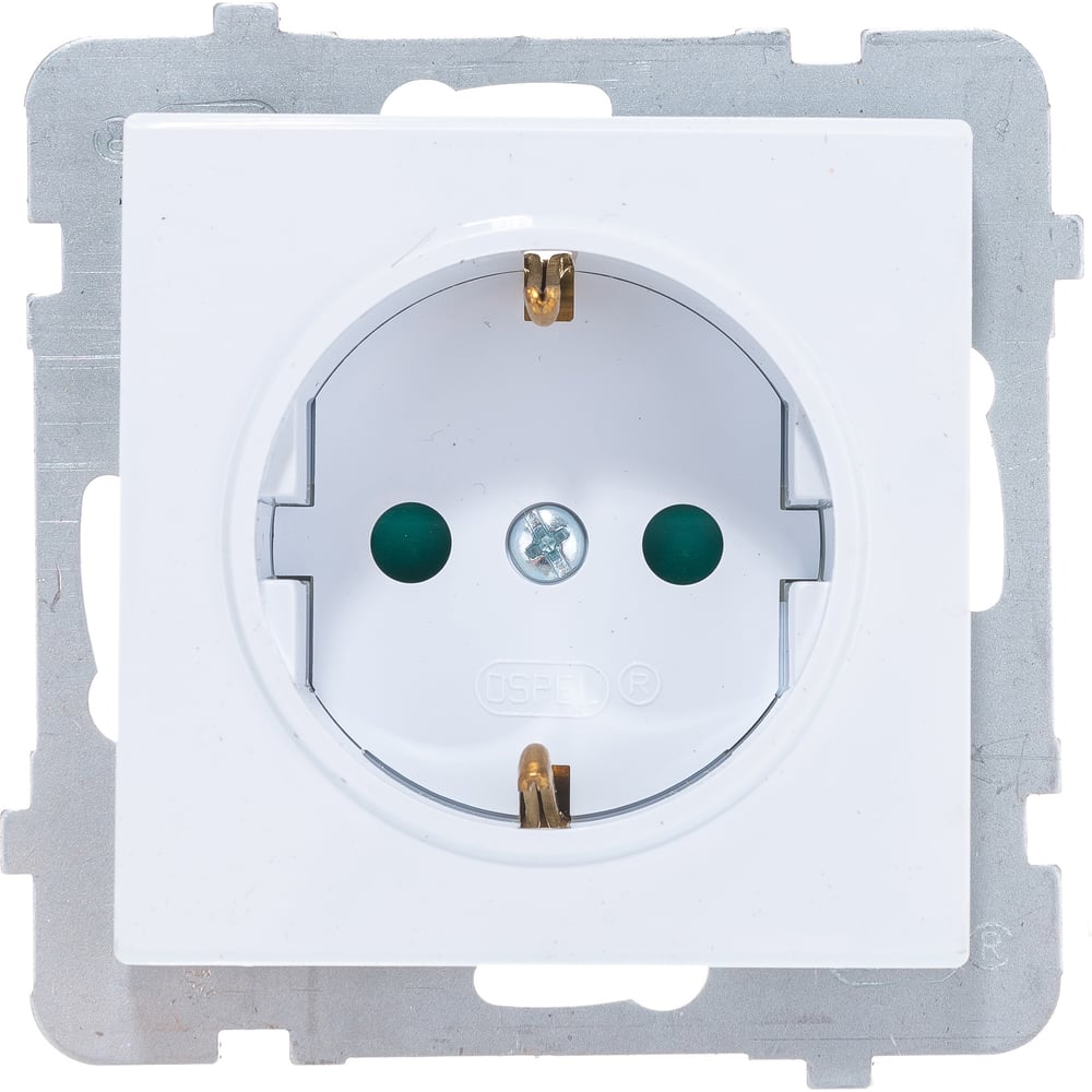 Розетка Ospel Sonata 1-я, с/з, Schuko, со шторками, без рамки, белый GP ...