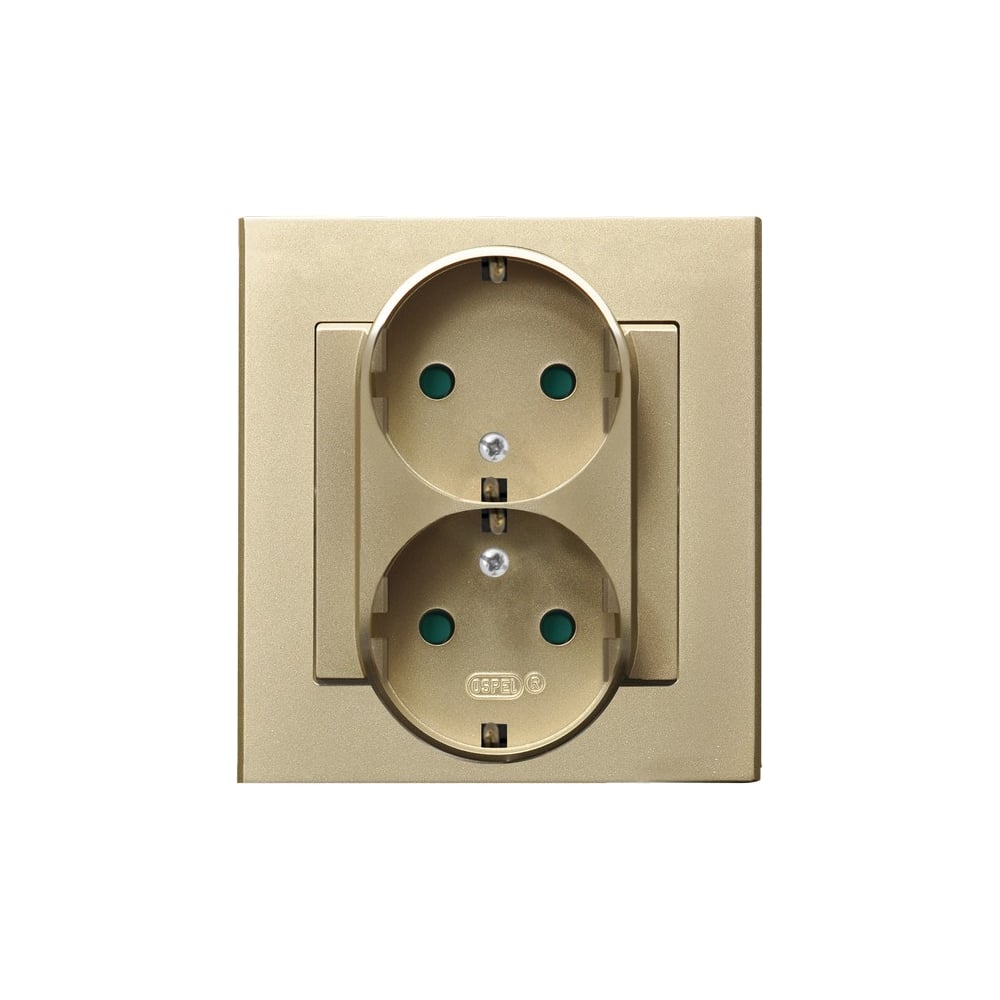 Розетка Ospel Sonata 2-я с/з Schuko, со шторками, с рамкой, шампанский ...