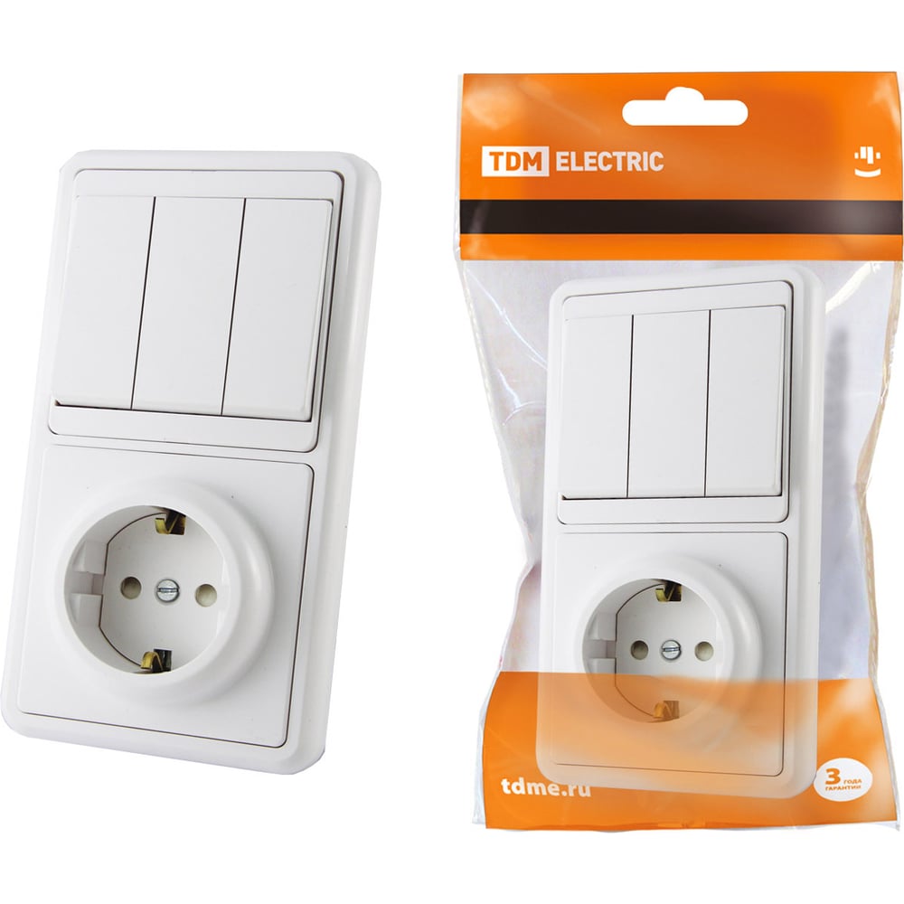 Комбинированный блок TDM ELECTRIC БКВР 3-х клавишный выключатель ...