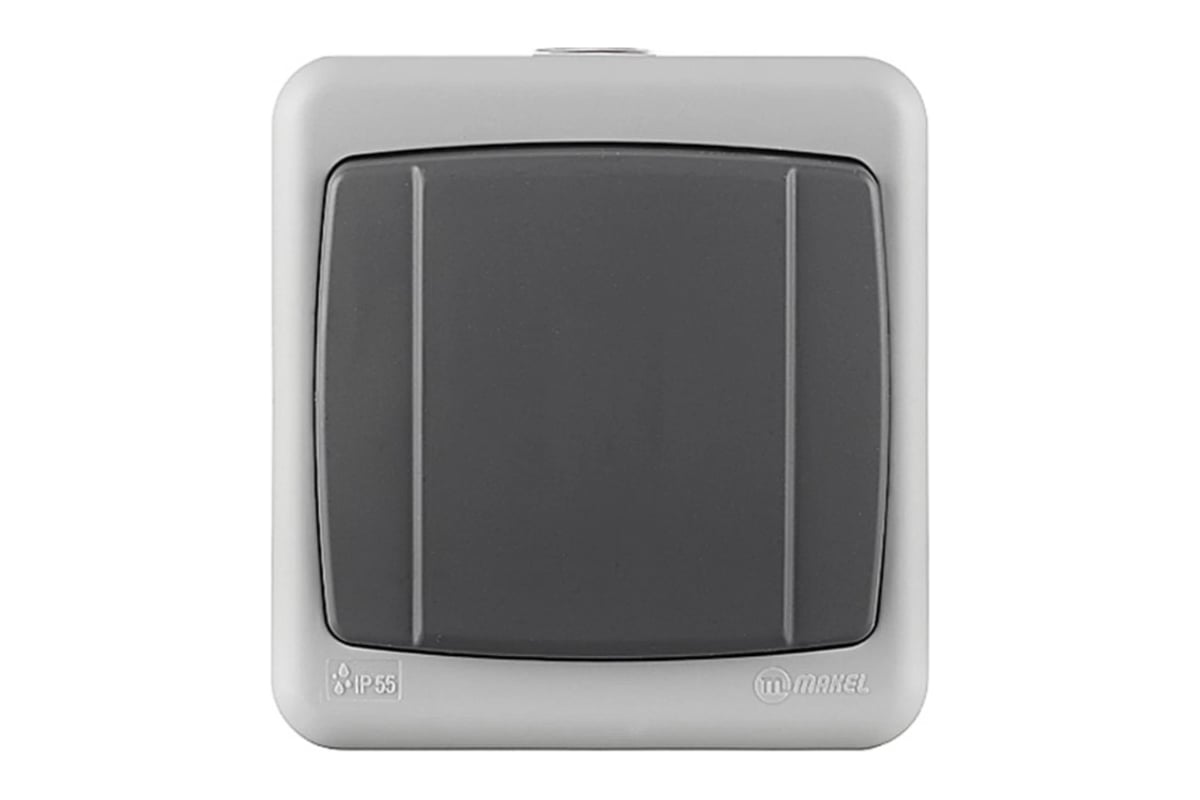 Выключатель MAKEL одноклавишный о/у серый IP55 36064001 - выгодная цена, отзывы, характеристики ...