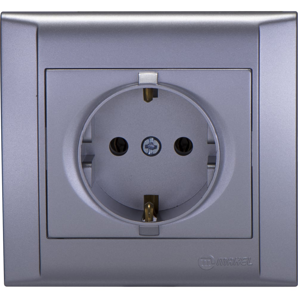 Розетка MAKEL 1-м СП Defne 16А IP20 с/з серебристый 42065028 - выгодная цена, отзывы ...