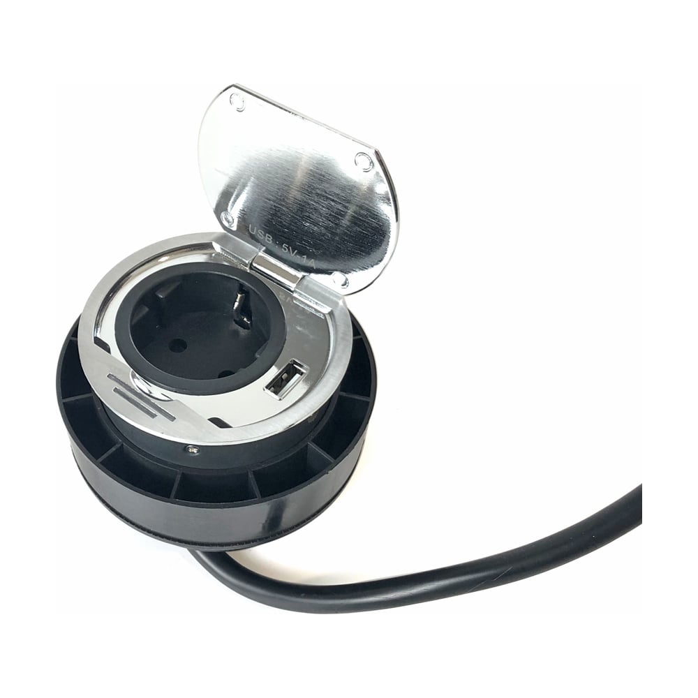 Встраиваемый удлинитель SFL round с led-индик /1 розетка + 1 usb/, хром ...