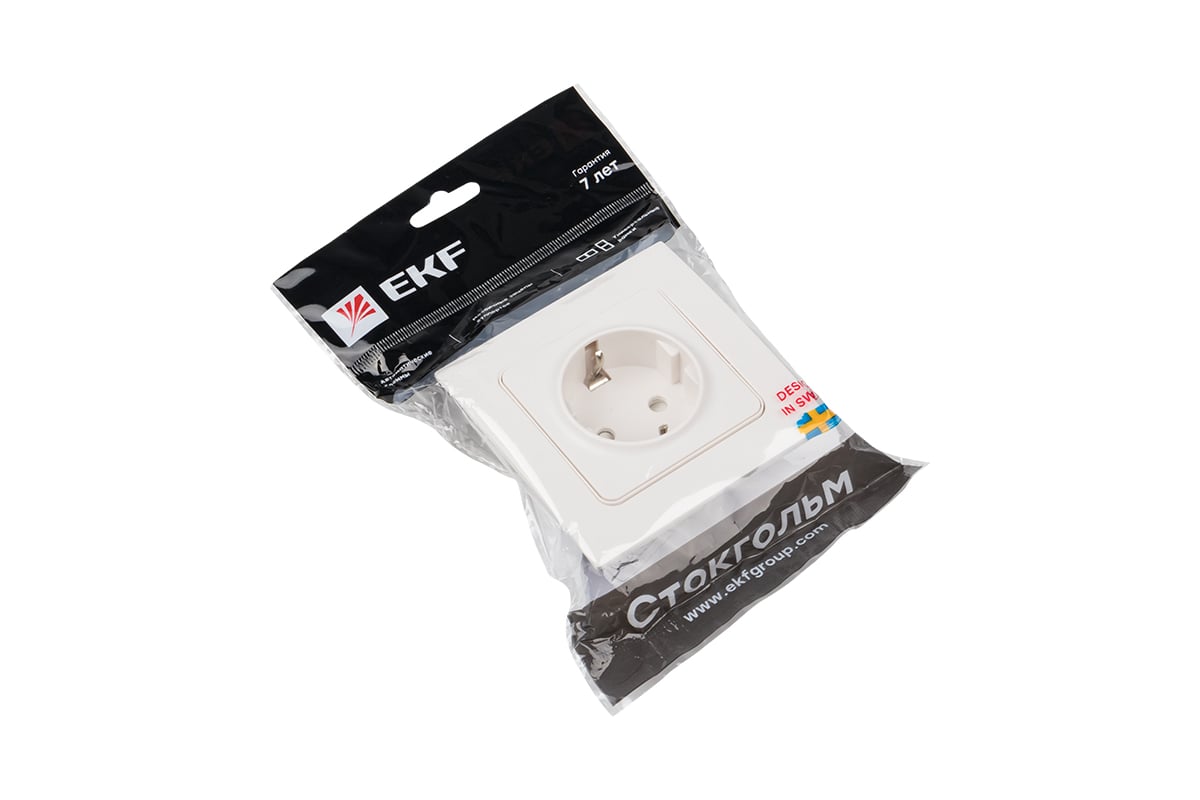 1-местная розетка EKF PROxima Стокгольм, с заземлением, 16А, белая, с защитными шторками EXR16 ...