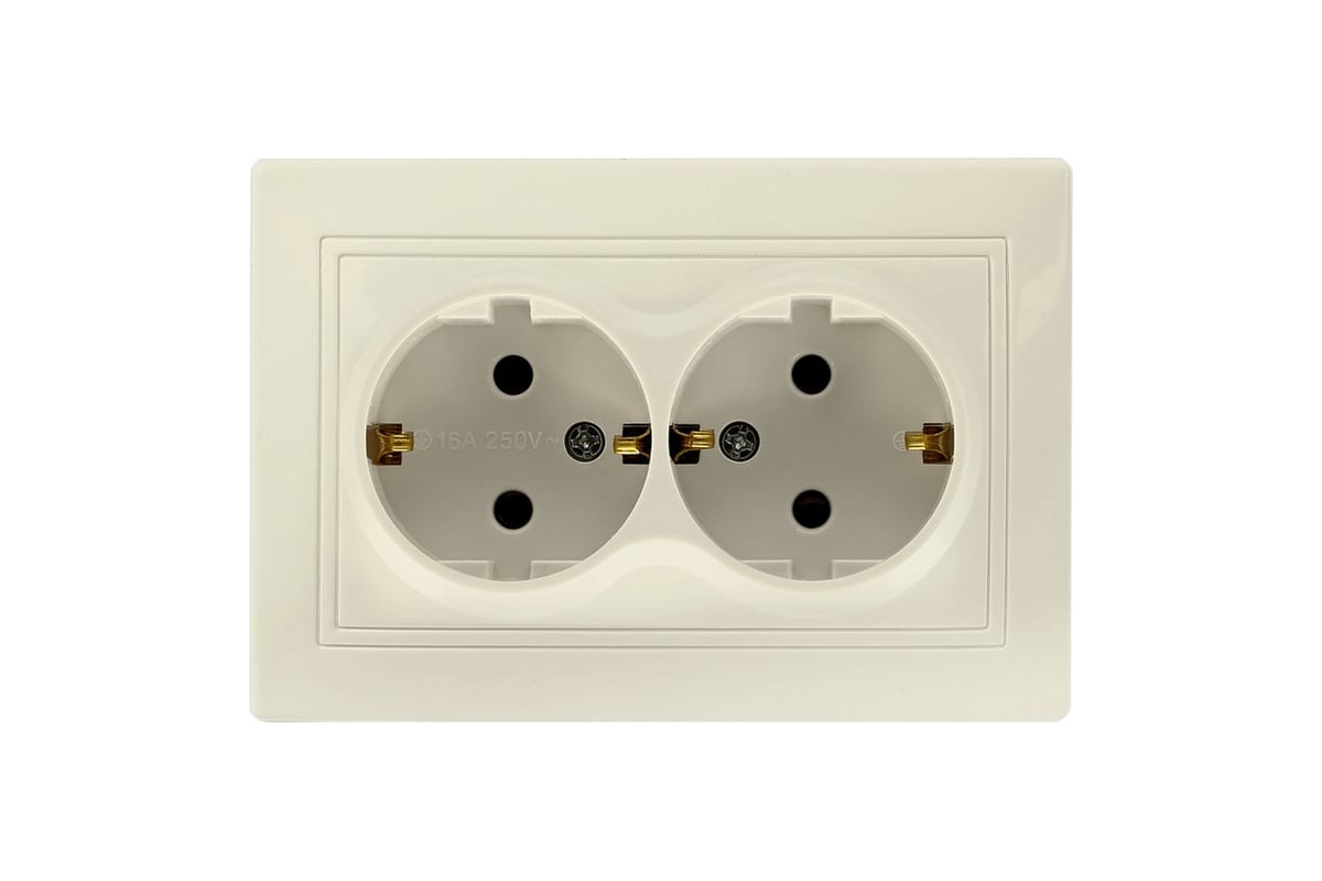 2-местная розетка Smartbuy с заземлением 16А бежевая Венера SBE-01i-16 ...
