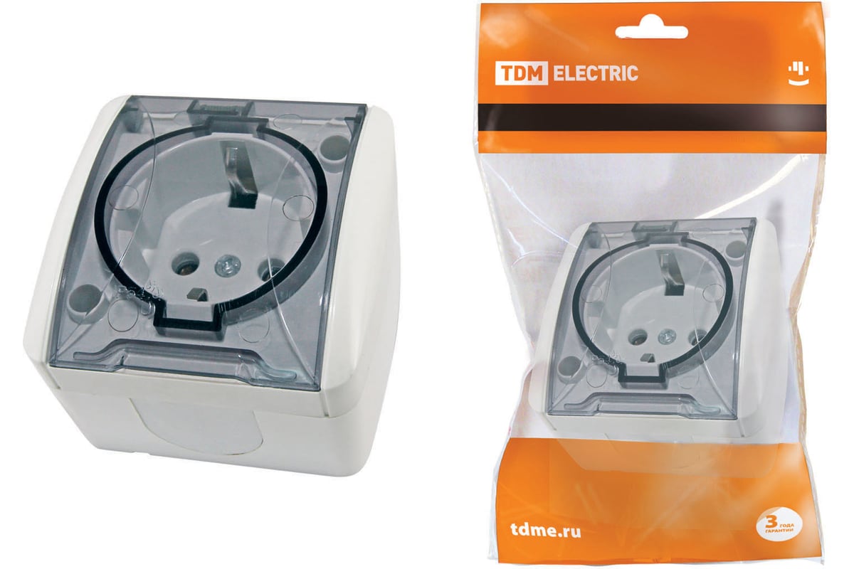Розетка TDM ELECTRIC 2П+3 открытой установки IP54 16А с прозрачной ...