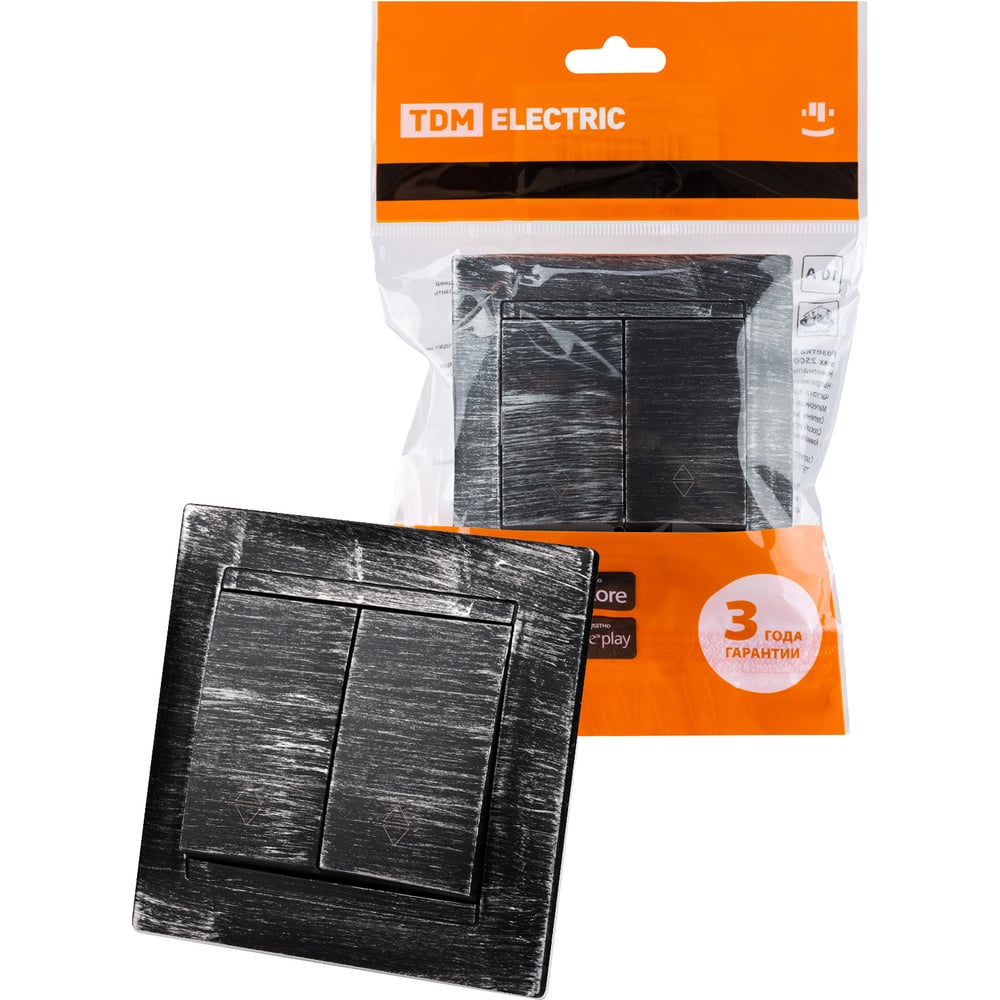 2-клавишный выключатель на 2 направления TDM 10А старинное серебро Лама ...