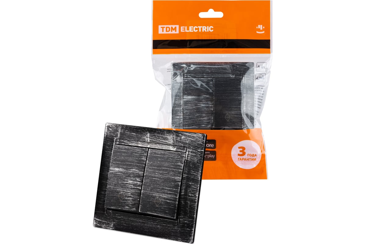 2-клавишный выключатель на 2 направления TDM 10А старинное серебро Лама ...