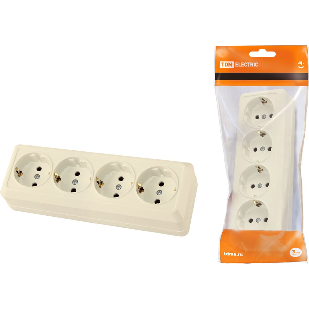 4-х местная горизонтальная розетка TDM ELECTRIC 2П+3 открытой установки ...