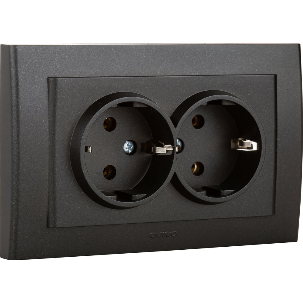 2-местная розетка OVIVO с заземлением MINA, черный металлик, 401-170300 ...