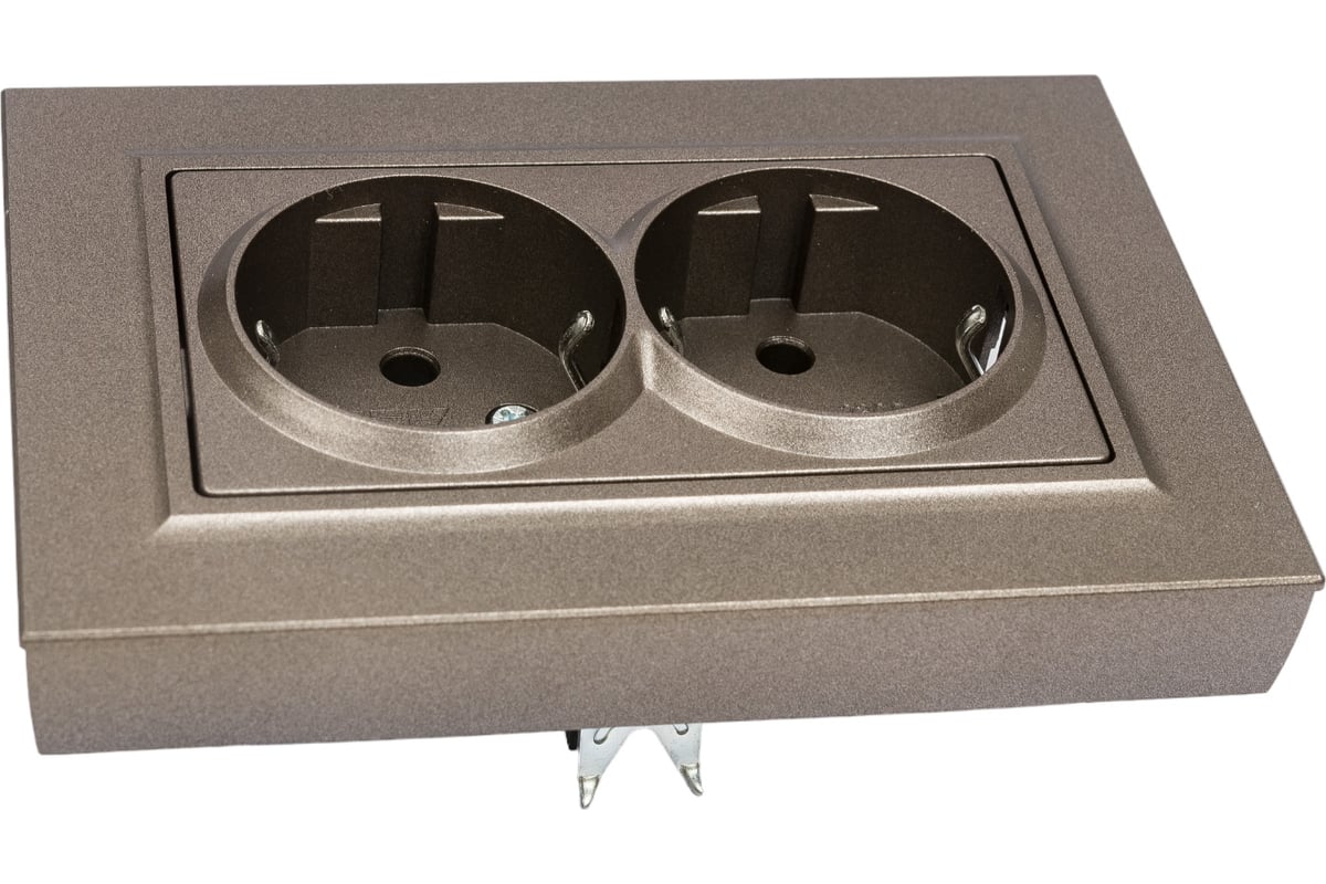 2-местная розетка IEK Brite рс12-3-бртб с заземлением, без защитных шторок, 16А, в сборе, темная ...