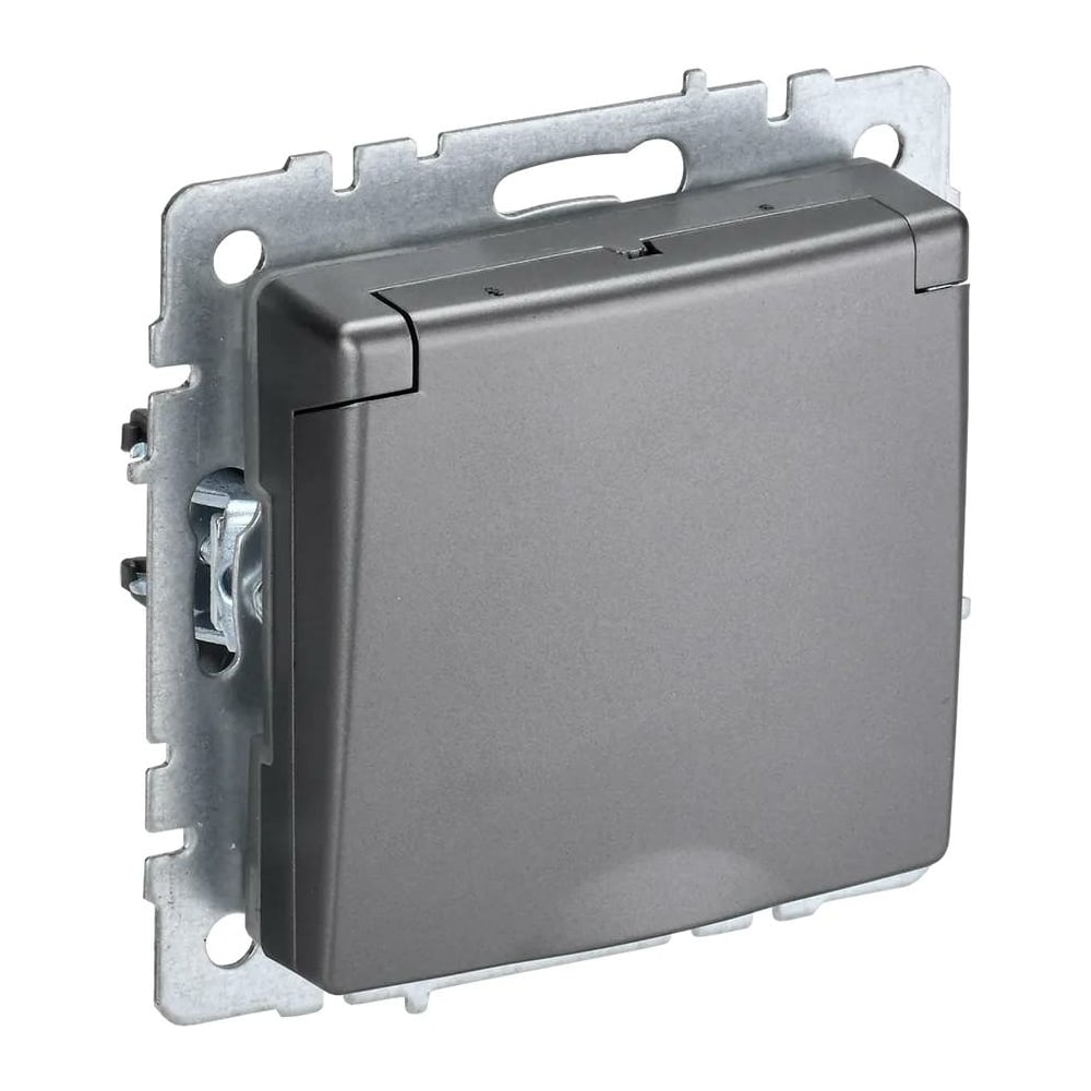 1-местная розетка IEK Brite рсбш10-3-брс с заземлением, с защитными шторками и крышкой, 16А ...