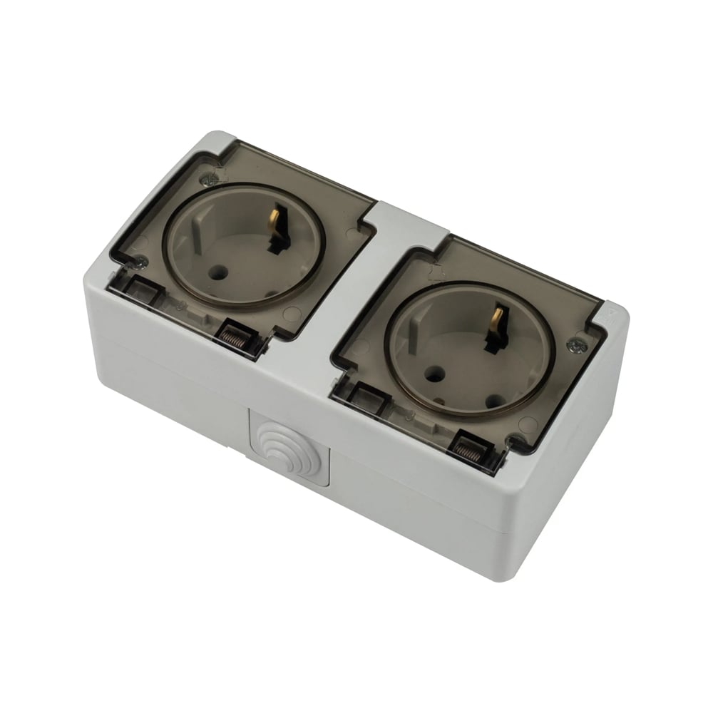 Розетка GUNSAN Fantasy 2 поста, IP54, с заземлением, серый 16071300 ...