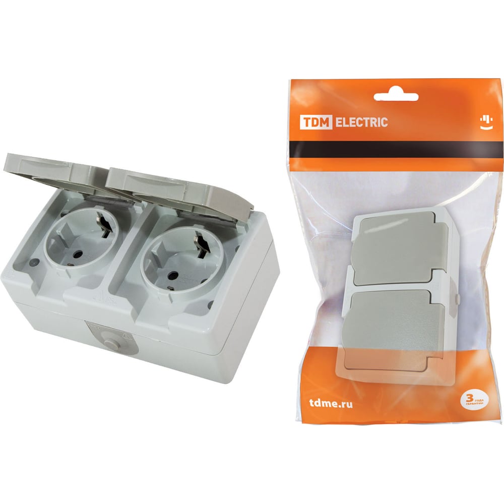 Двойная розетка горизонтальная открытой установки 2П+3 IP54 16А TDM ELECTRIC Вуокса SQ1803-0008 ...