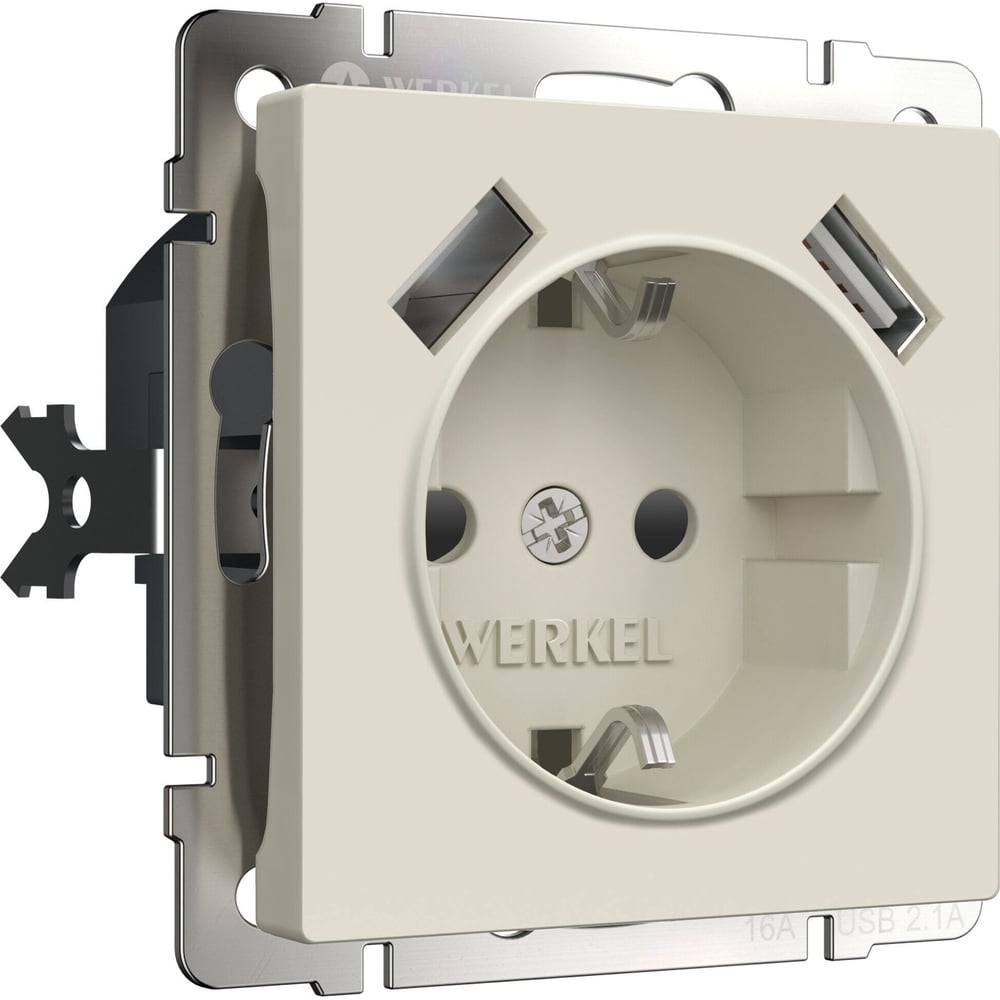 Розетка WERKEL с заземлением, шторками и usbх2 (айвори матовый) a062426 ...