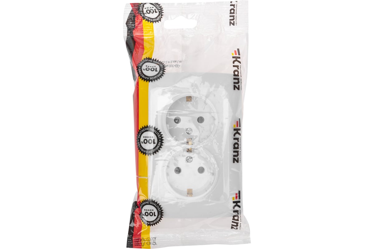 Двойная розетка KRANZ с заземлением, скрытой установки, 16а, белая KR ...