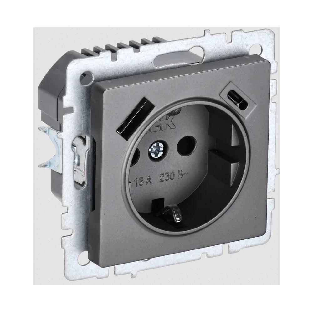 1-местная розетка IEK Brite с заземлением с защитными шторками 16а с usb a+c 18вт рюш11-1-брс ...
