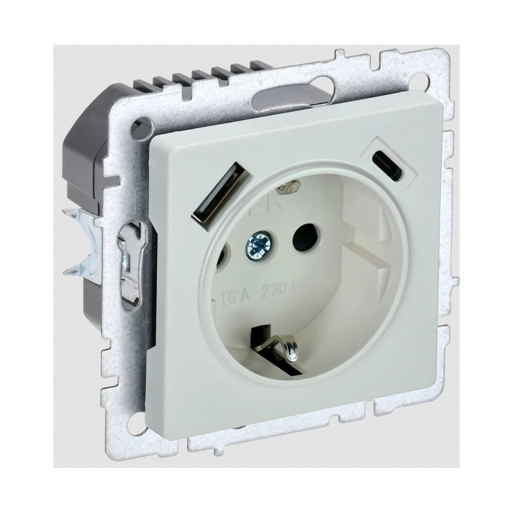 1-местная розетка IEK Brite с заземлением с защитными шторками 16а с usb a+c 18вт рюш11-1-брж ...