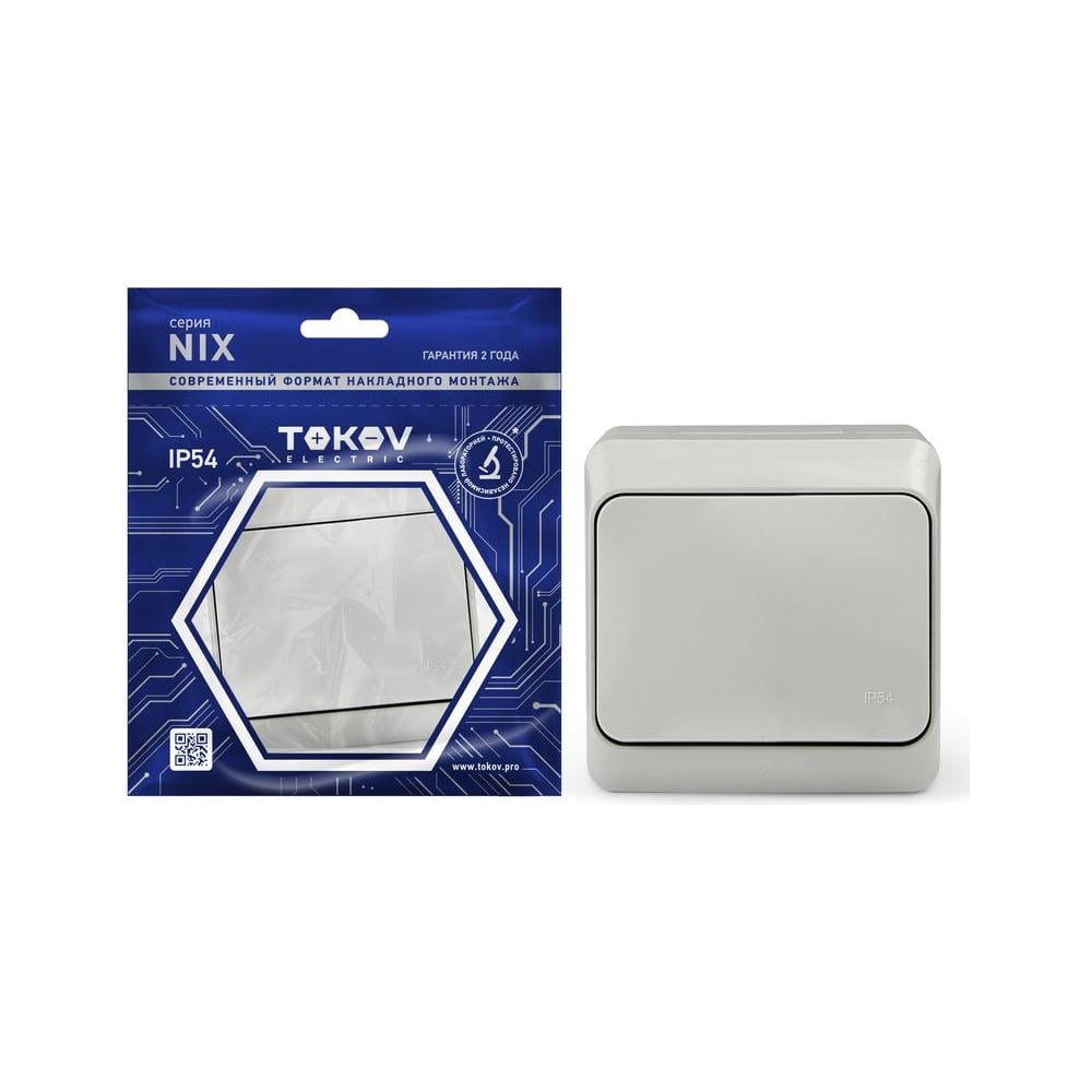 Выключатель TOKOV ELECTRIC 1-кл. оп nix 10а ip54 250в сер. TKE-NX-V1 ...