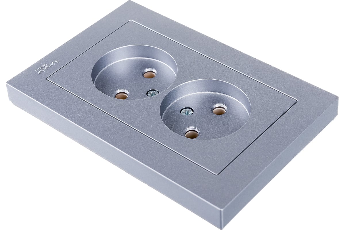 Двухместная розетка Systeme Electric ATLAS DESIGN без заземления 16А в сборе алюминий ATN000320 ...