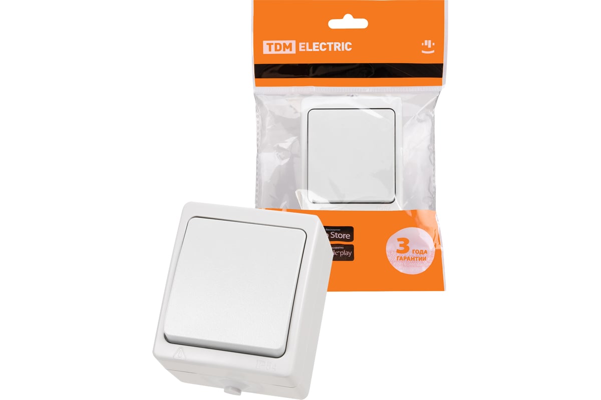 1 клавишный выключатель TDM открытой установки IP54 10А белый "Вуокса ...