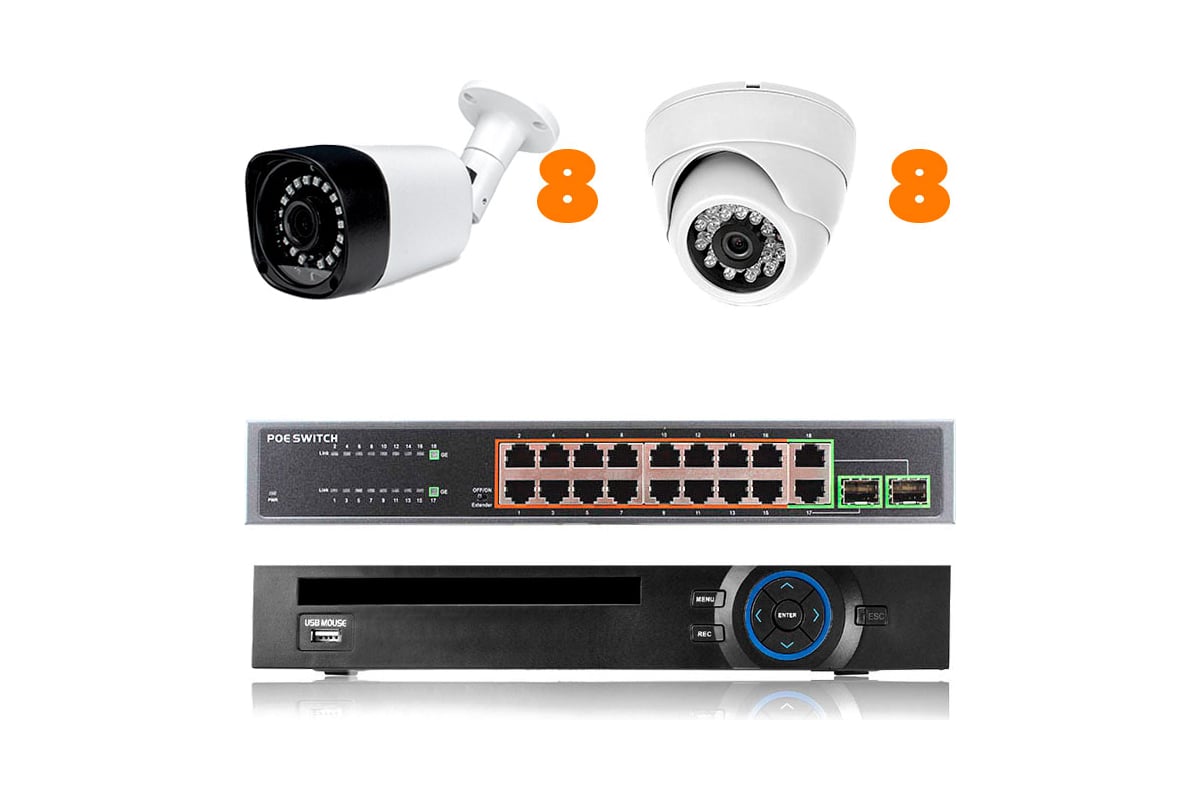 Комплект видеонаблюдения PS-link ip 2мп kit-b216ip-poe 8 камер для ...