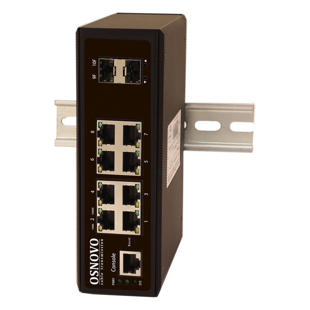 Промышленный управляемый (L2+) коммутатор OSNOVO SW-70802/IL Gigabit Ethernet на 10 портов ...