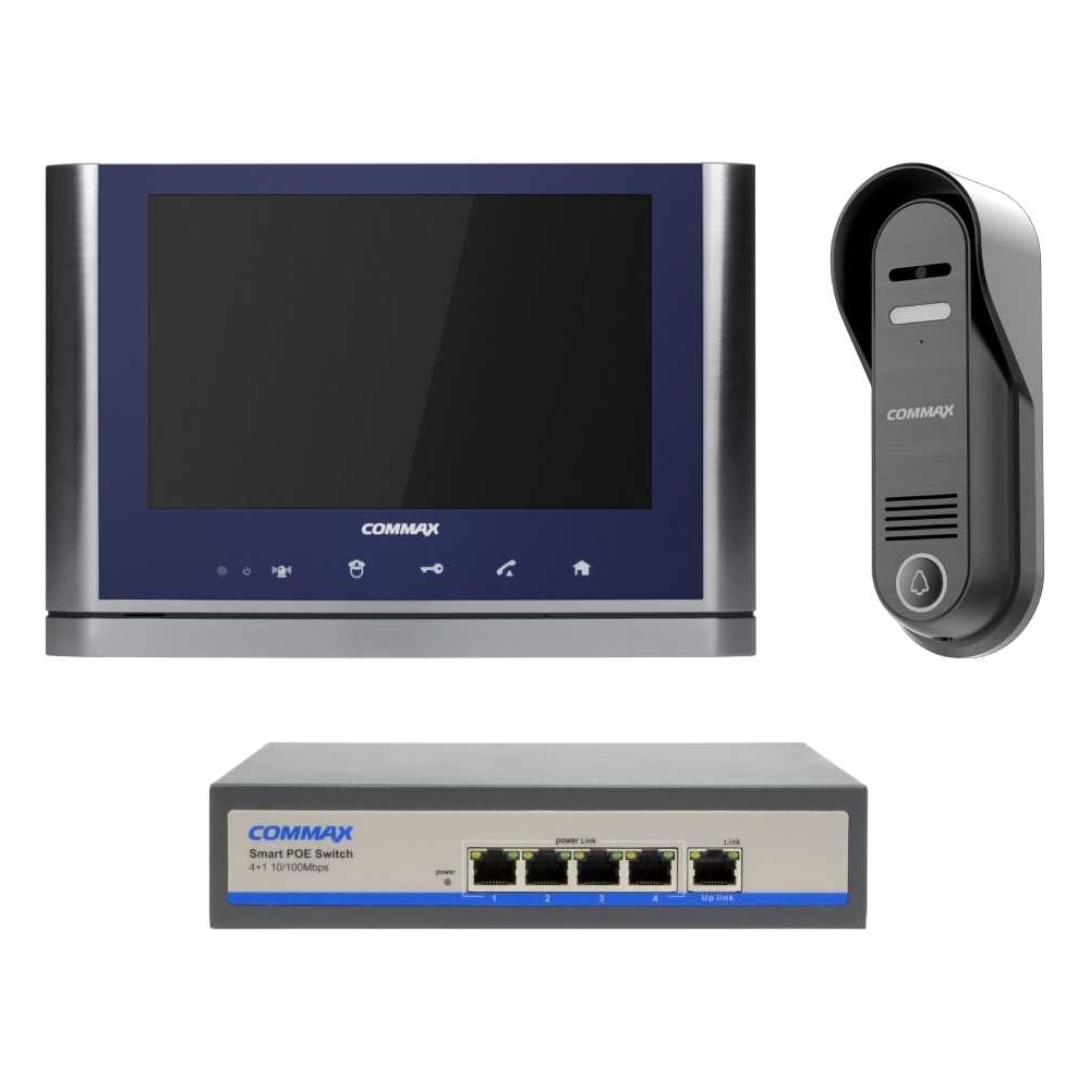 IP Комплект видеодомофона, вызывной панели и коммутатора COMMAX CIOT-1020MSilver+Blue/D20P/H4L2 ...