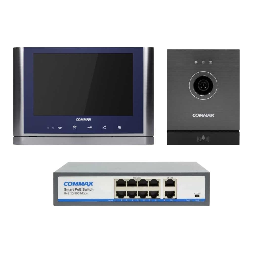 IP Комплект видеодомофона, вызывной панели и коммутатора COMMAX CIOT-1020MSilver+Blue/D21M/H8L2 ...