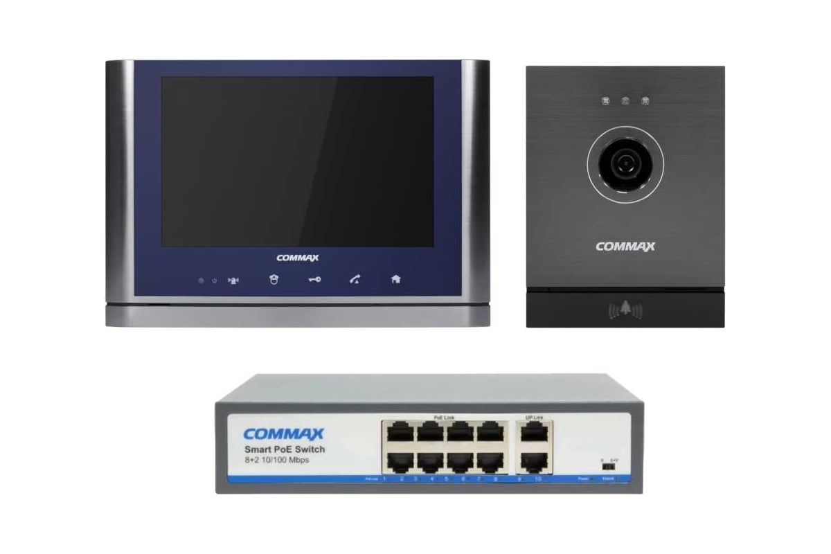 IP Комплект видеодомофона, вызывной панели и коммутатора COMMAX CIOT-1020MSilver+Blue/D21M/H8L2 ...