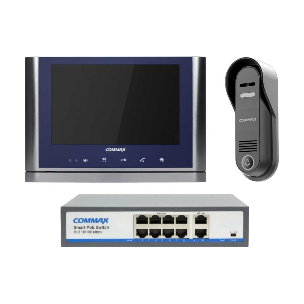 IP Комплект видеодомофона, вызывной панели и коммутатора COMMAX CIOT-1020MSilver+Blue/D20P/H8L2 ...