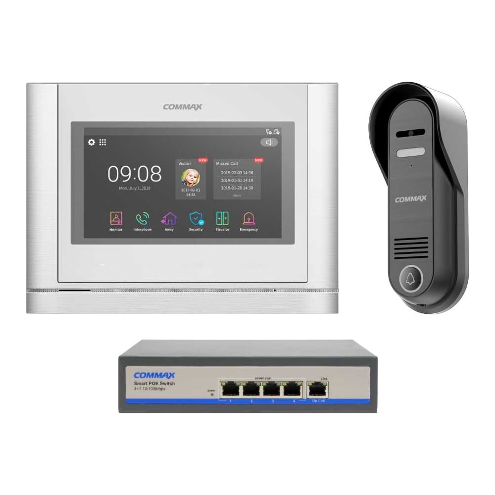 IP Комплект видеодомофона, вызывной панели и коммутатора COMMAX CIOT-1020MWhite/D20P/H4L2 CIOT ...