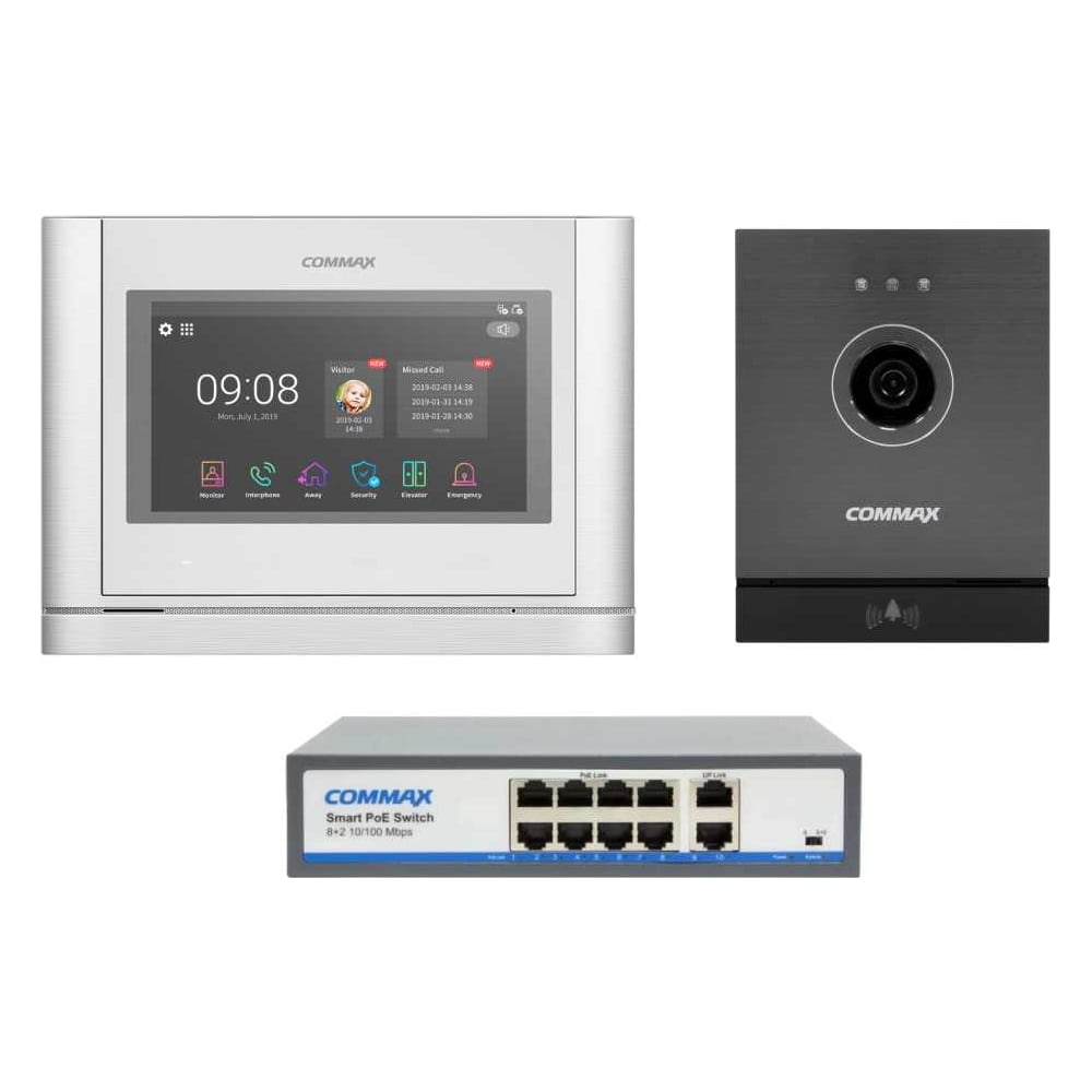IP Комплект видеодомофона, вызывной панели и коммутатора COMMAX CIOT-1020MWhite/D21M/H8L2 CIOT ...