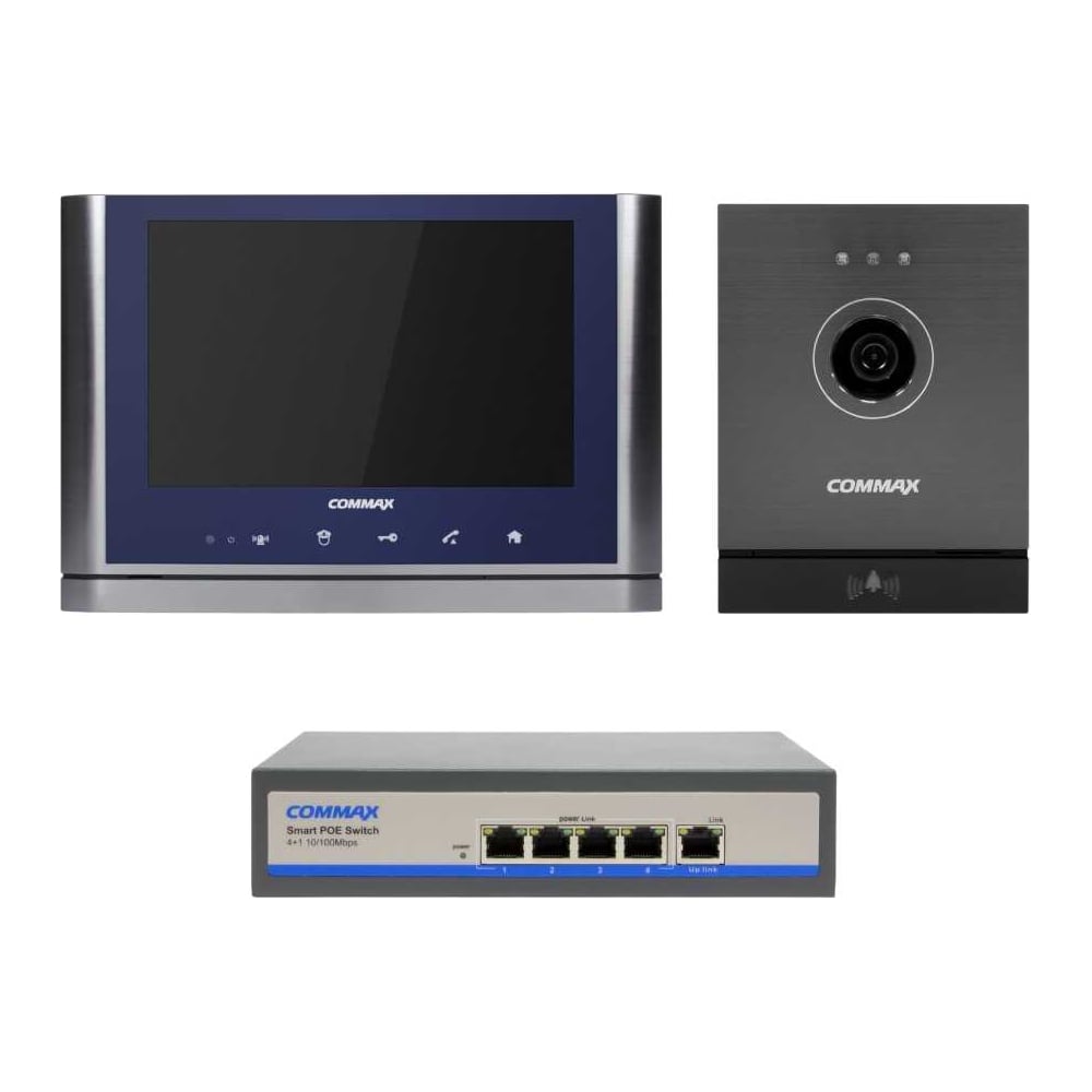 IP Комплект видеодомофона, вызывной панели и коммутатора COMMAX CIOT-1020MSilver+Blue/D21M/H4L2 ...