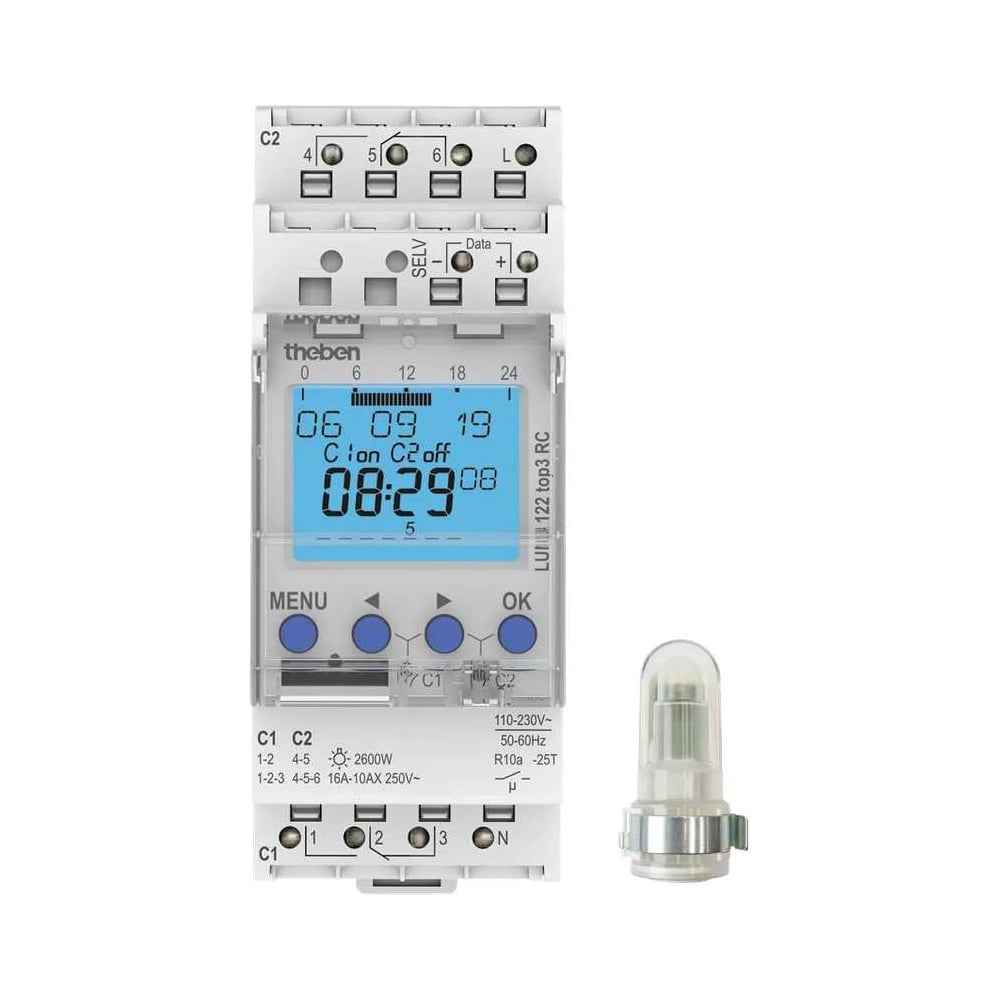 Фотореле с таймером Theben LUNA 122 top3 RC AL, 110-230VAC/16А/2,6кВт ...