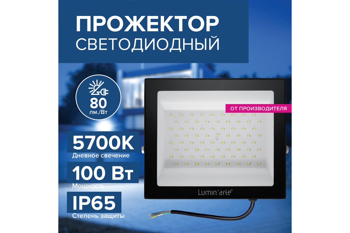 Светодиодный прожектор Lumin'arte 100вт 5700к ip65 8000лм черный LFL ...