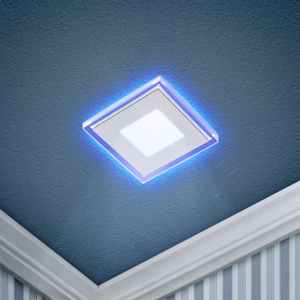 Светодиодный квадратный светильник ЭРА LED 4-6 BL c cиней подсветкой ...