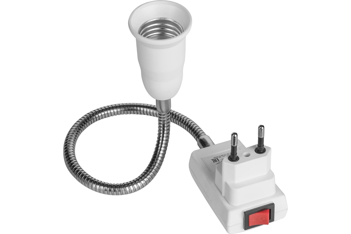 Переходник вилка-Е27 REV гибкий, 300 мм, с выключателем, белый 24650 3 ...